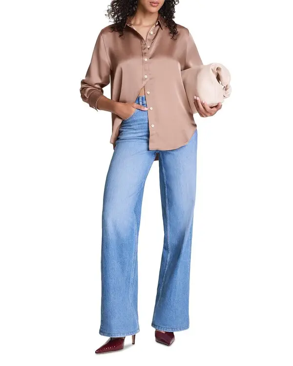 Spanx Better Than Silk Button Down Shirt - Cafe Au Lait