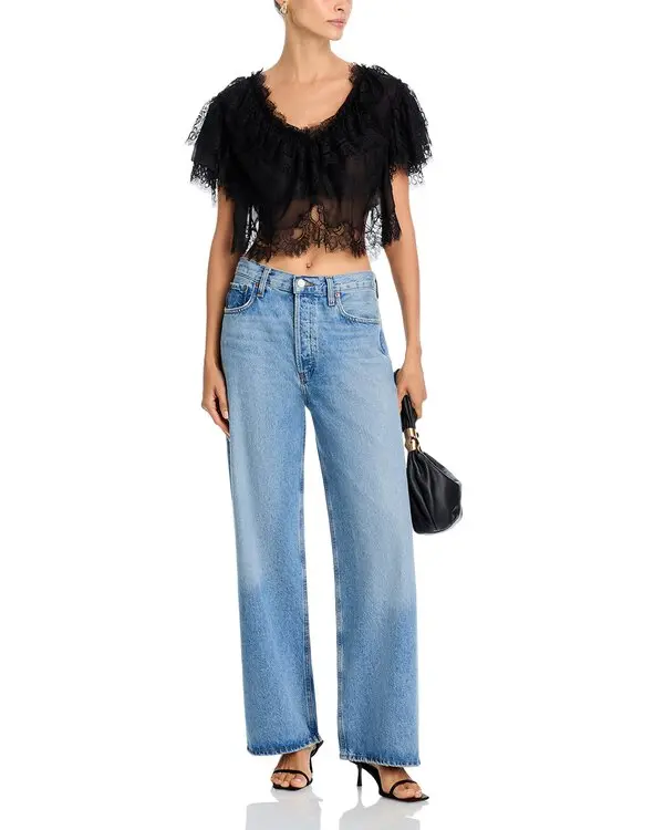 LoveShackFancy Vienne Lace Cropped Top