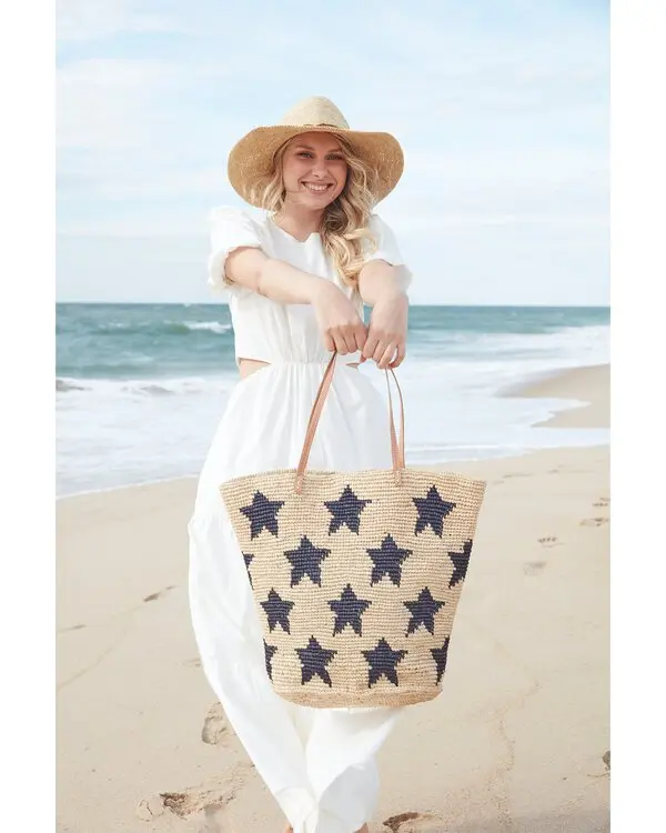Mar Y Sol Estrella Extra Large Printed Raffia Tote Bag