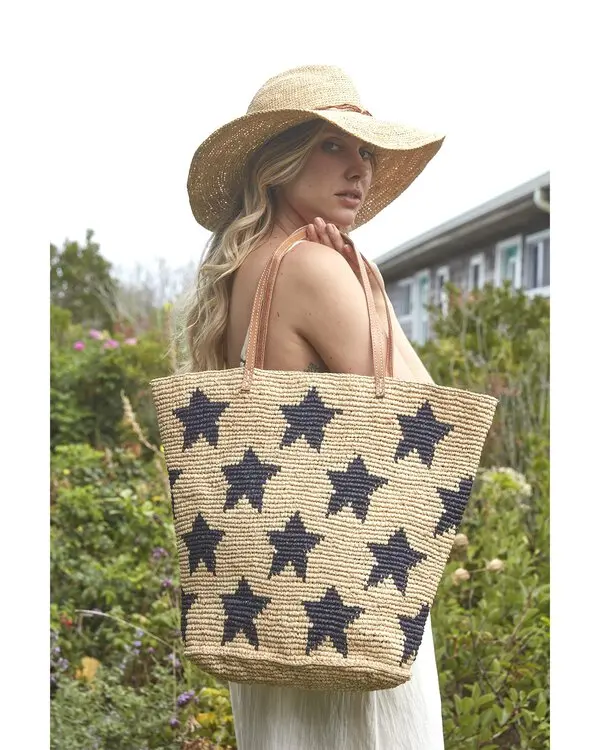 Mar Y Sol Estrella Extra Large Printed Raffia Tote Bag