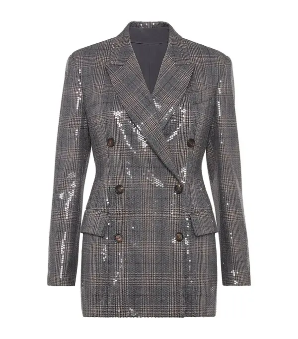 Brunello Cucinelli Virgin Wool Sequinned Double-breasted Blazer