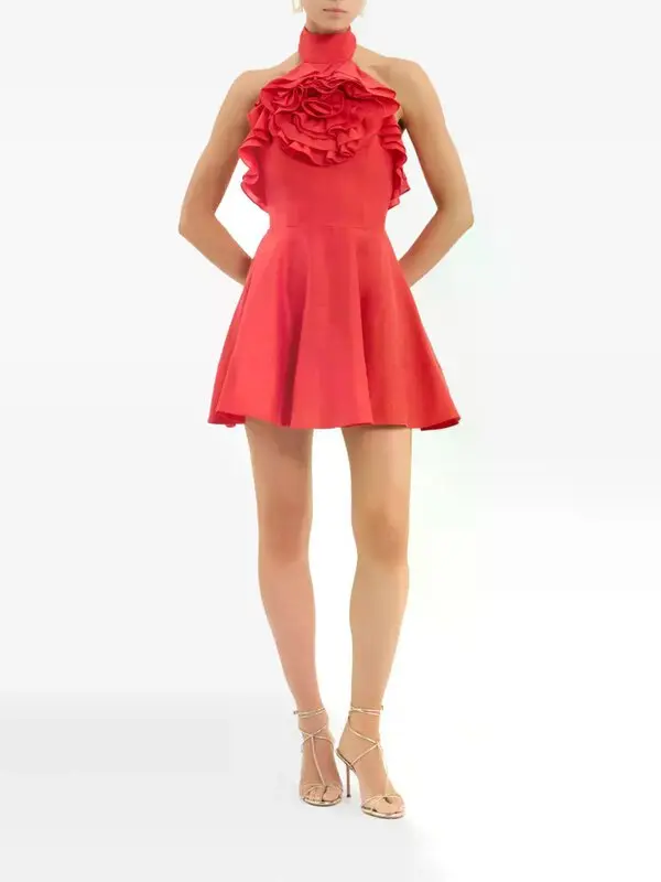 Rebecca Vallance Ruffled Halterneck Mini Dress - Red