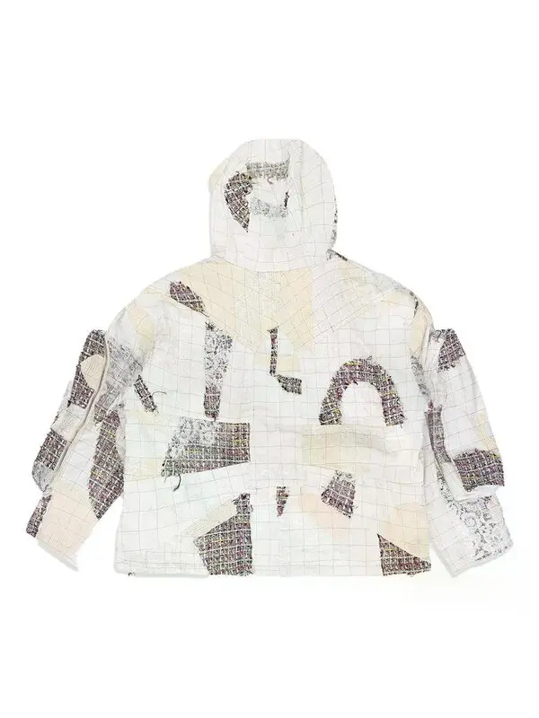 WHO DECIDES WAR BY EV BRAVADO Tweed Patchwork Hooded Jacket