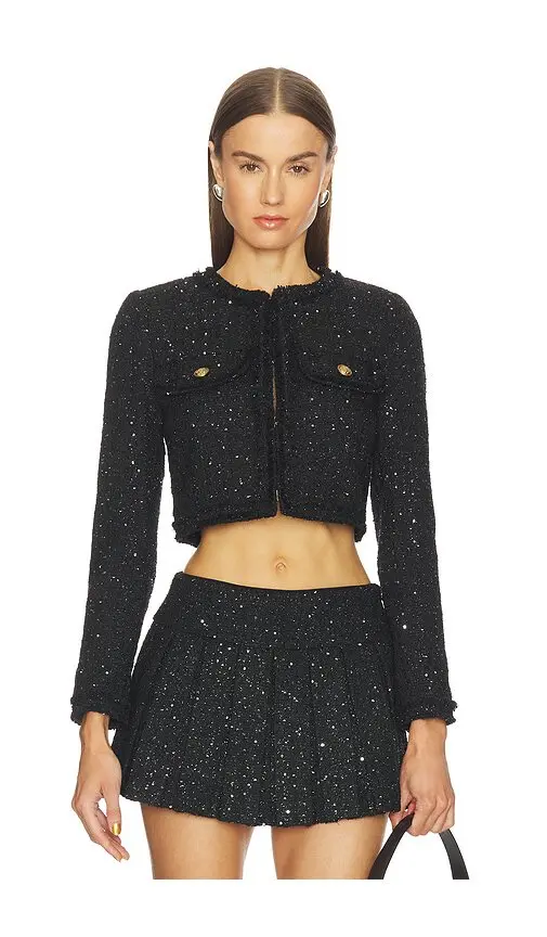 Alice + Olivia Dumont Sequined Tweed Boxy Jacket