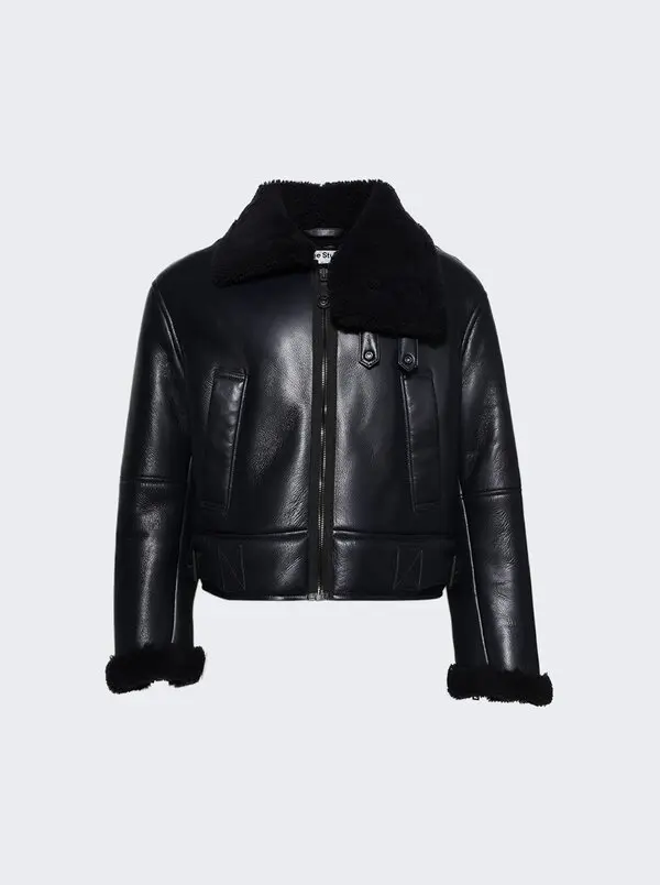 Acne Studios Leather And Shearling Biker Jacket - Navy