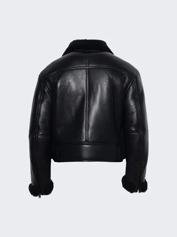 Acne Studios Leather And Shearling Biker Jacket - Navy