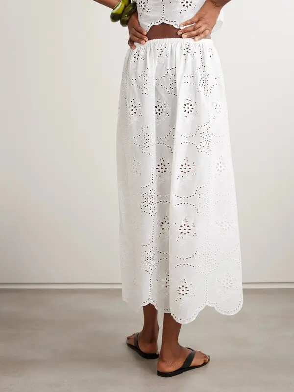 Matteau Scalloped Broderie Anglaise Cotton Midi Skirt - White