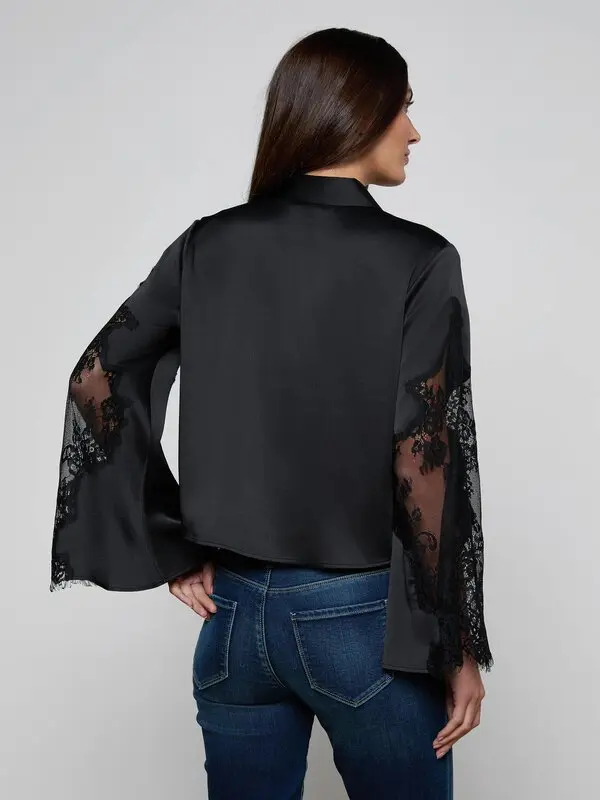 L'Agence Capri Lace Sleeve Blouse Top - Black
