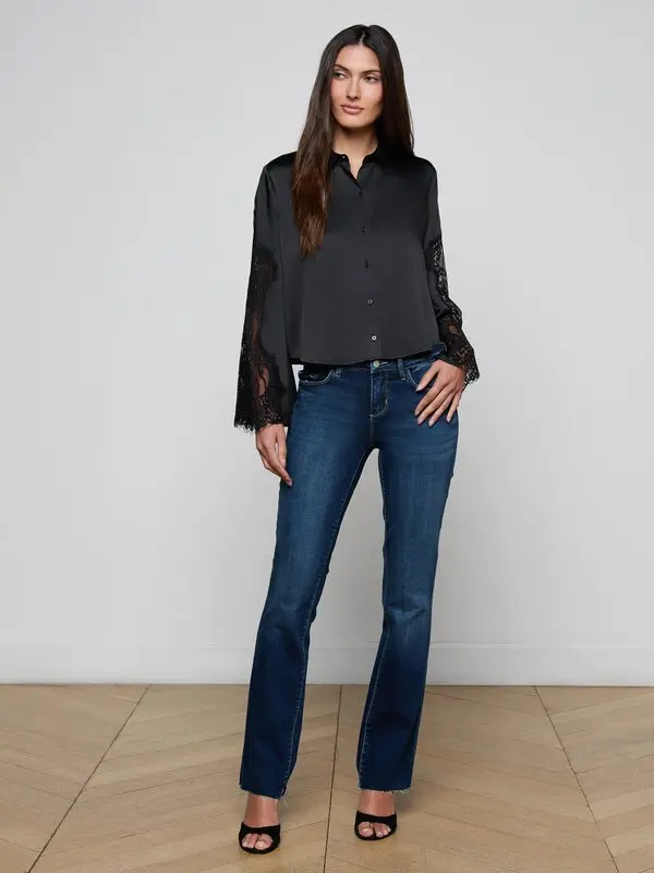 L'Agence Capri Lace Sleeve Blouse Top - Black
