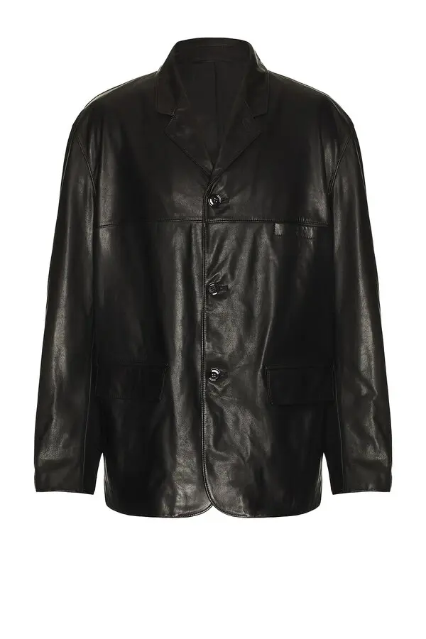 Lemaire Nappa Lamb Leather Single Breasted Jacket In Black - 52