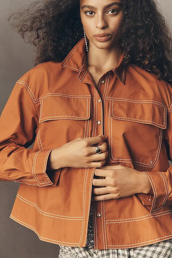 PILCRO Long-sleeve Top-stitch Buttondown Shirt - Copper
