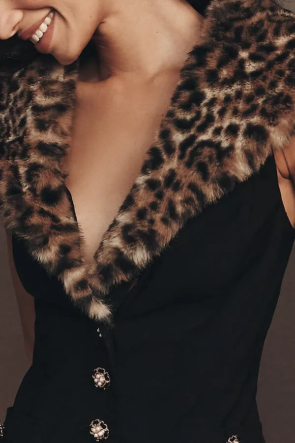 Maeve Faux Fur Collar Mini Dress