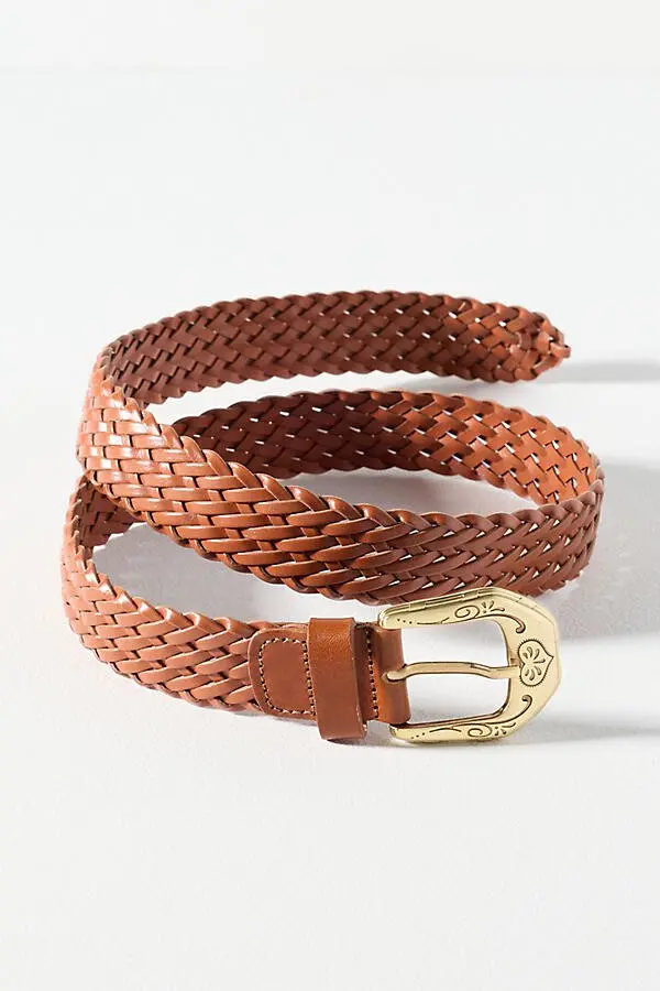 Anthropologie Western Buckle Woven Belt - Tan / Gold