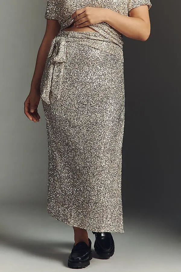NEVER FULLY DRESSED Jaspre Sequin Wrap Maxi Skirt