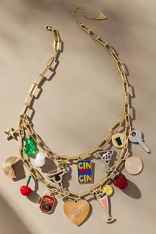 Anthropologie Festive Layered Charm Necklace - Gold