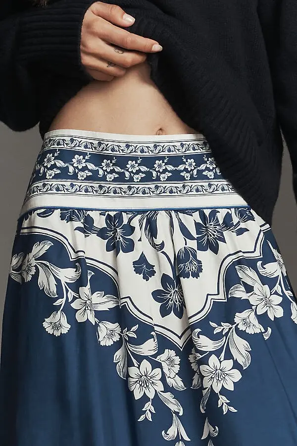 Farm Rio Printed Hibiscus Midi Skirt