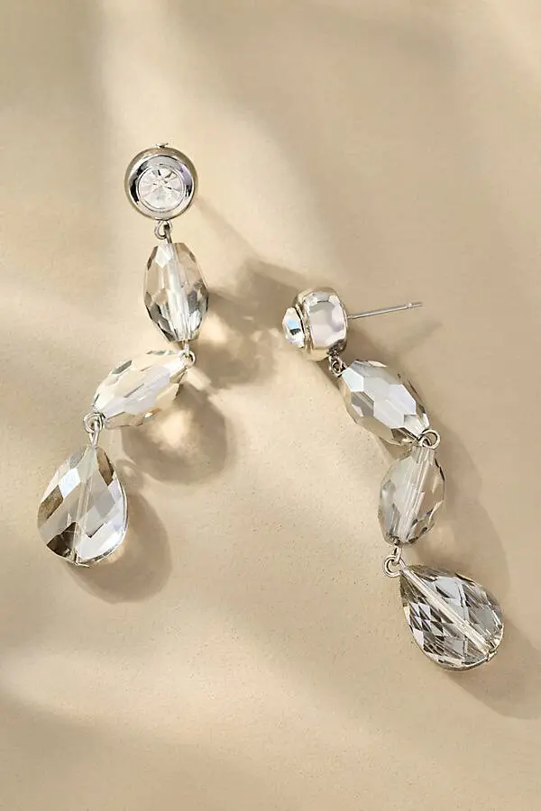 Anthropologie Multi Crystal Drop Earrings - Grey