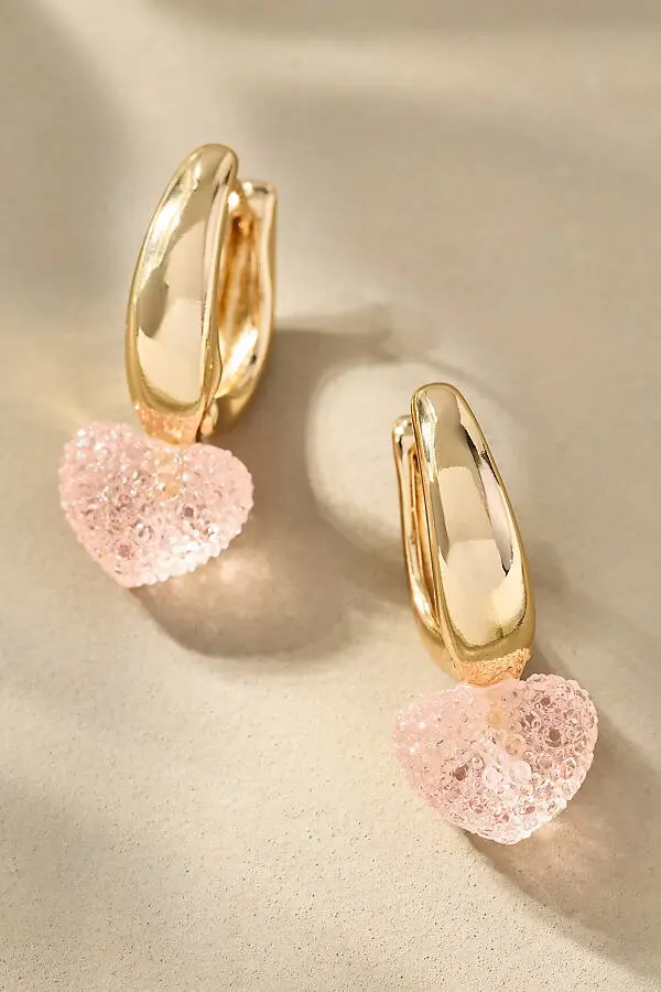 Anthropologie Heart Hoop Earrings - Pink
