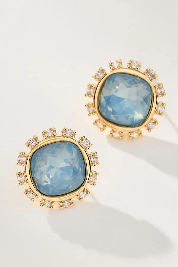 Anthropologie Round Crystal Stud Earrings - Blue