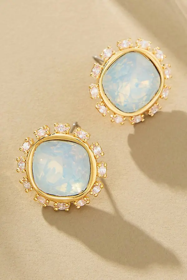 Anthropologie Round Crystal Stud Earrings - Ivory