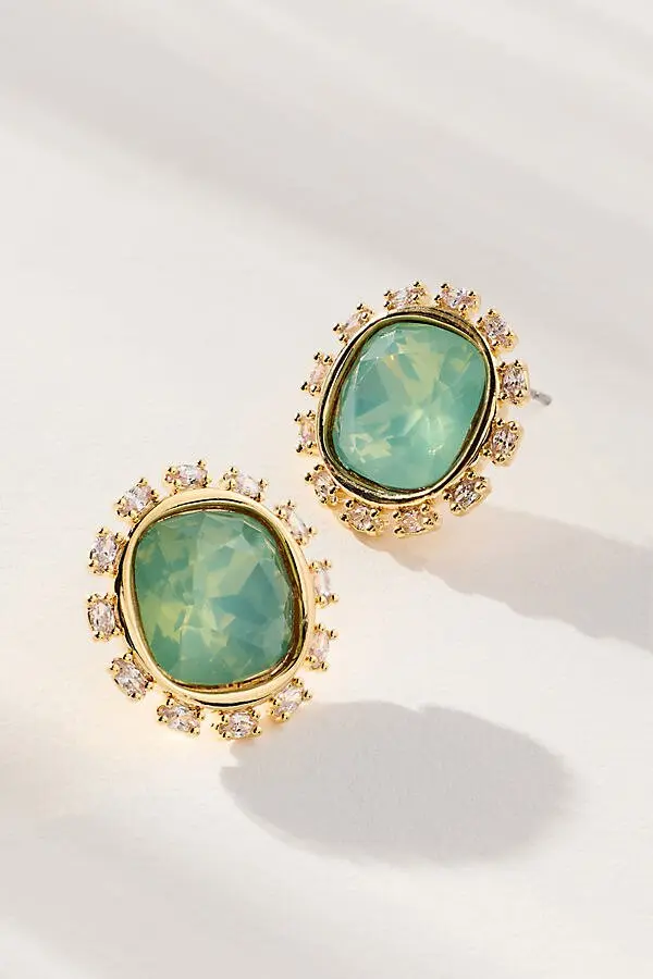 Anthropologie Round Crystal Stud Earrings - Mint
