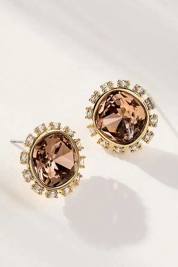 Anthropologie Round Crystal Stud Earrings - Peach