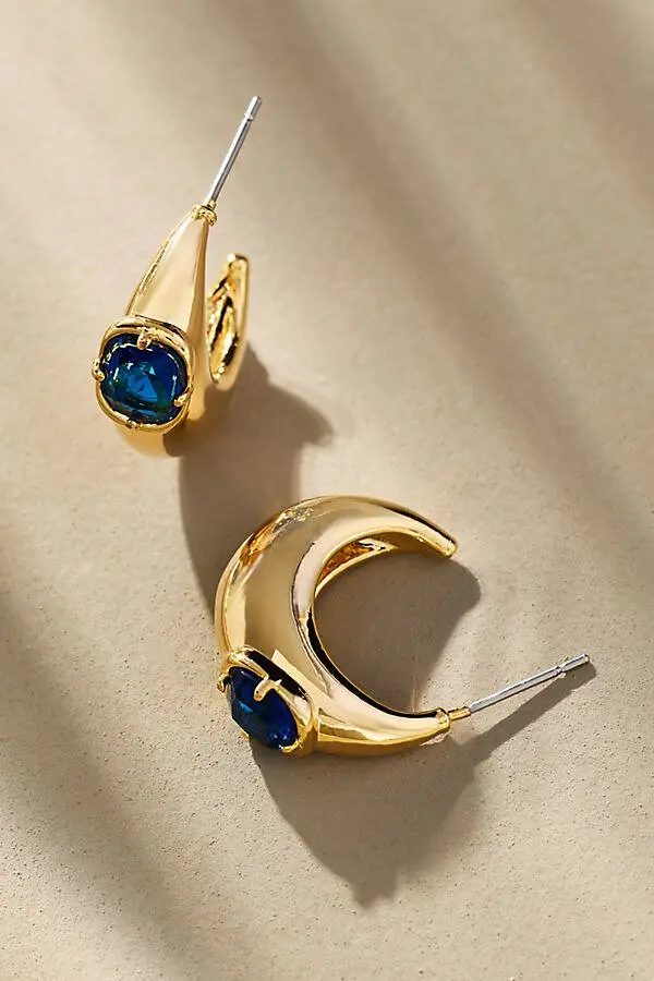 Anthropologie Crystal Stone Hoop Earrings - Sapphire