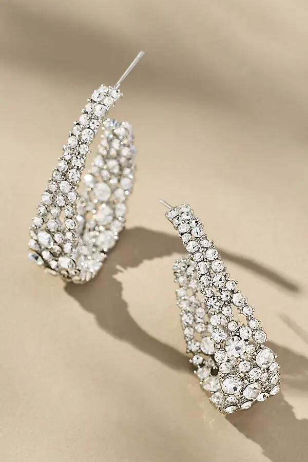 Anthropologie Rhinestone Encrusted Hoop Earrings - Clear