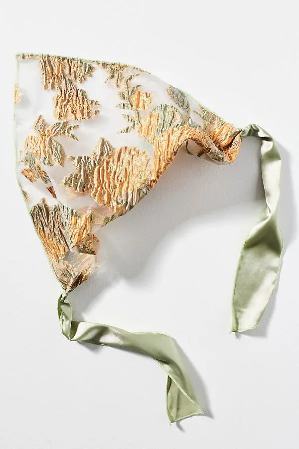Anthropologie Sheer Metallic Floral Headscarf - Moss