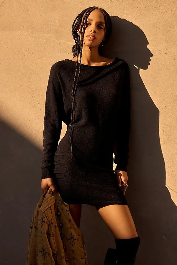 Free People Double Take Sweater Mini Dress - Black