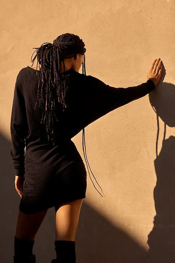 Free People Double Take Sweater Mini Dress - Black