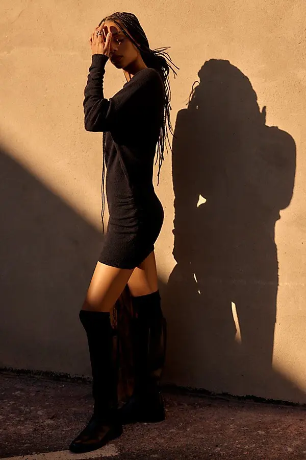Free People Double Take Sweater Mini Dress - Black