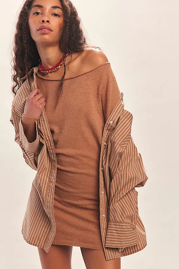 Free People Double Take Sweater Mini Dress - Bronze