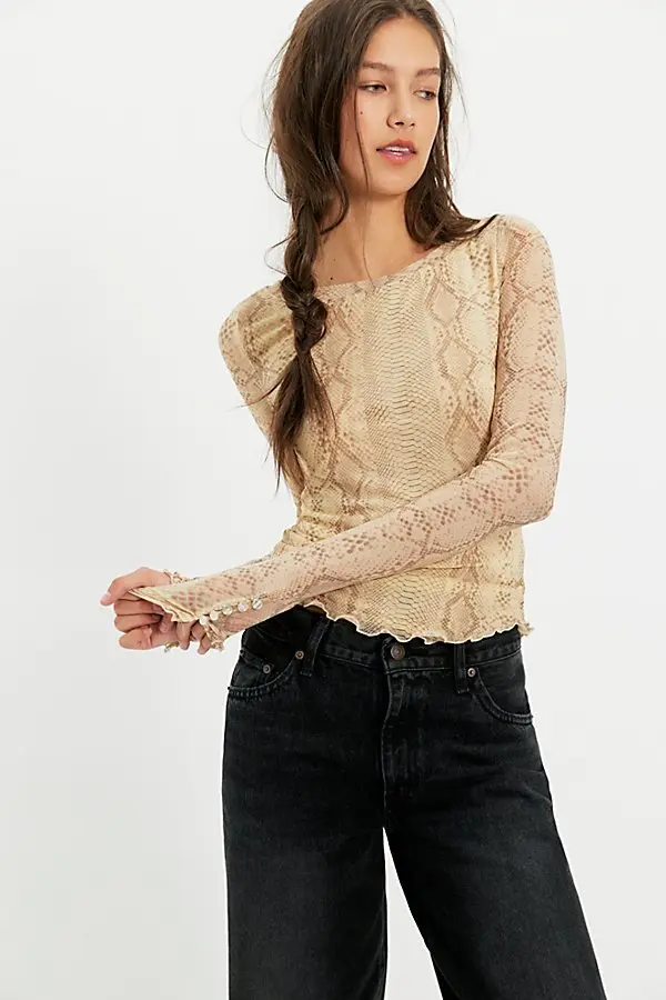 Free People Lilly Printed Long Sleeve Top - Tea Combo