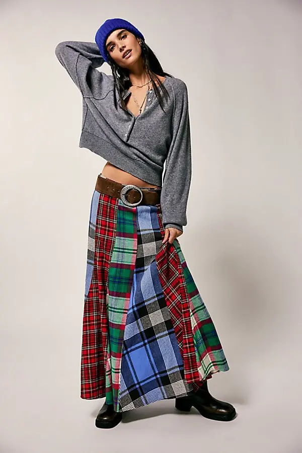 Free People Maizie Plaidwork Maxi Skirt