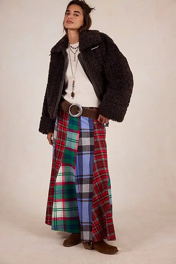 Free People Maizie Plaidwork Maxi Skirt