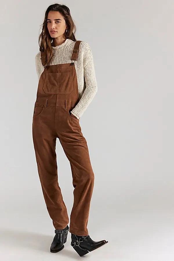 Free People We The Free Suede Overalls - Roasted Chestnut