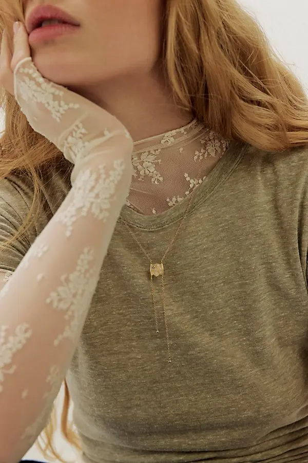 LINDSEY L ALLEN Shield Bolo Necklace - 10k Gold/salt/pepper