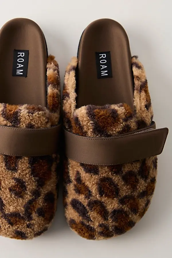 ROAM Fuzzy Leopard Loafer Slippers