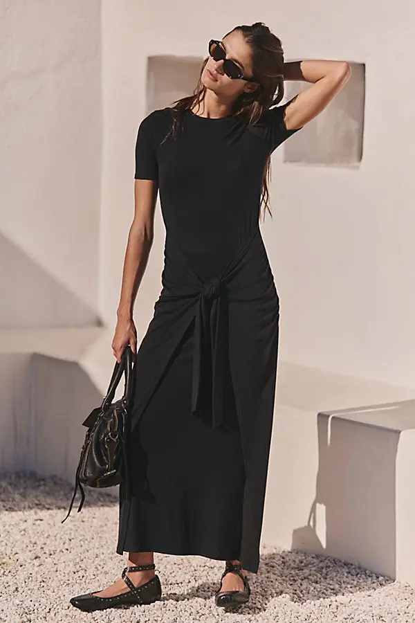Free People Good Feels Short-sleeve Maxi Dress - Black