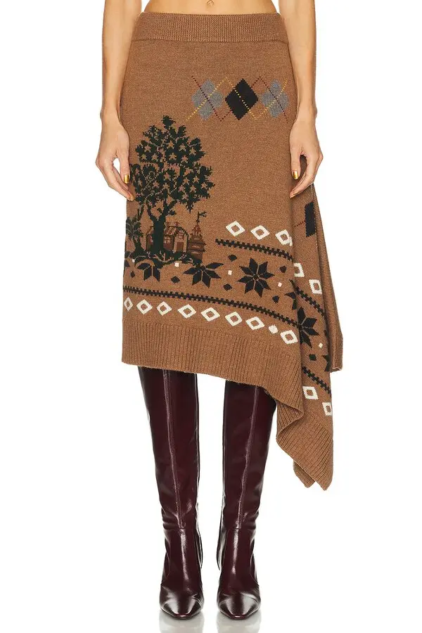 Monse Mixed Fair Isle Midi Skirt - Khaki