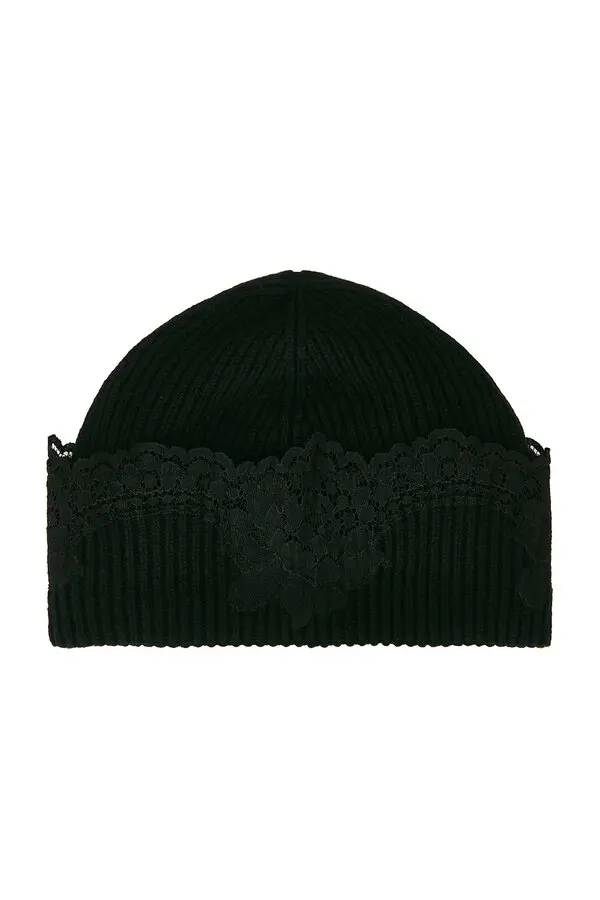 Valentino Garavani V Logo Cashmere Lace Beanie - Nero