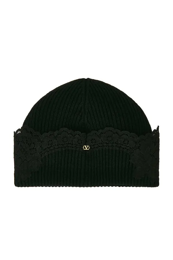 Valentino Garavani V Logo Cashmere Lace Beanie - Nero