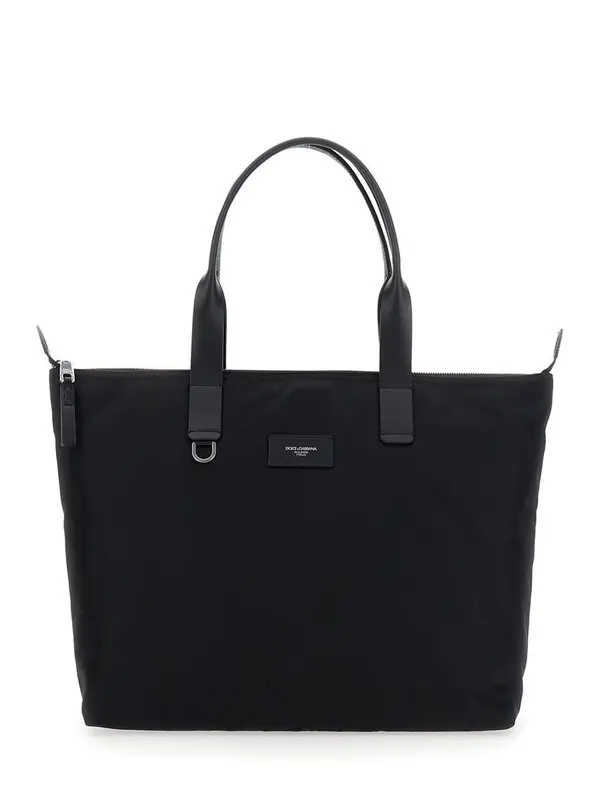Dolce & Gabbana Tote Bag With Logo Plaque - Black