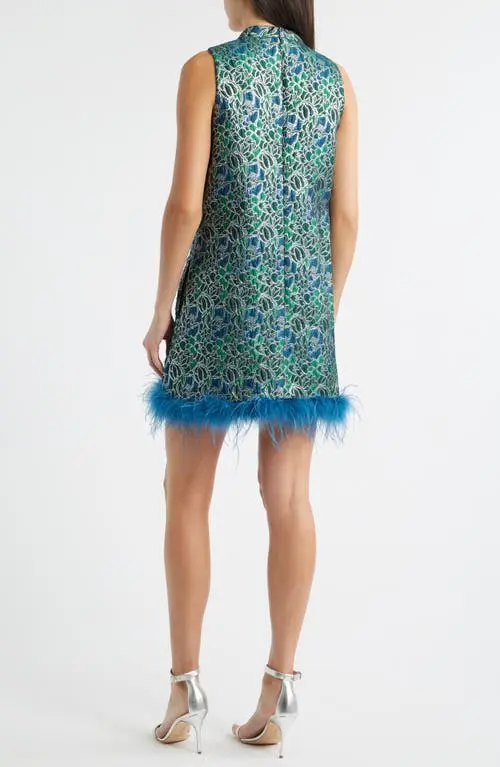 Lucy Paris Alyssa Jacquard Feather Trim Minidress In Teal - 55% Off |  Editorialist