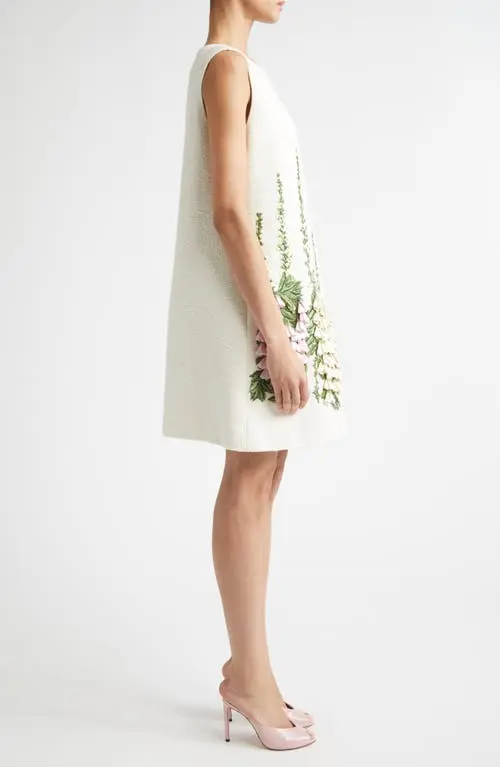 Oscar De La Renta Floral Embroidered Tweed Shift Dress