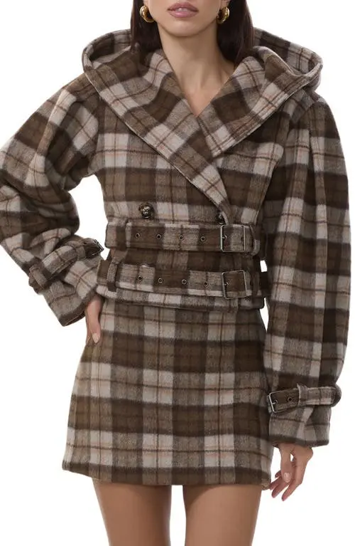 AFRM Plaid Double-breasted Hooded Crop Jacket