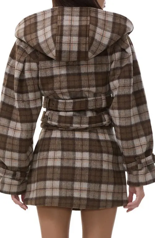 AFRM Plaid Double-breasted Hooded Crop Jacket