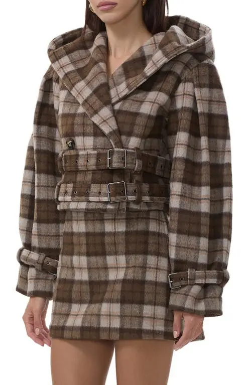 AFRM Plaid Double-breasted Hooded Crop Jacket
