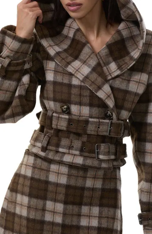 AFRM Plaid Double-breasted Hooded Crop Jacket